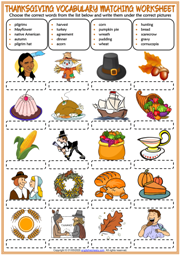 Thanksgiving ESL Vocabulary Worksheets
