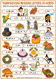 Thanksgiving ESL Vocabulary Worksheets