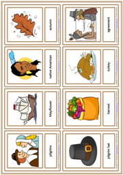 Thanksgiving ESL Vocabulary Worksheets