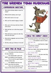 The Bremen Town Musicians ESL Reading Comprehension Worksheets