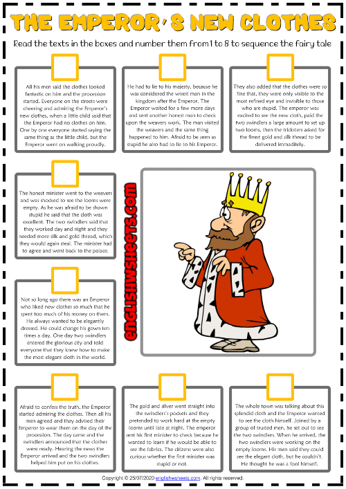 The Emperor's New Clothes ESL Sequencing the Story Worksheet