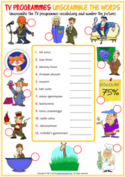 TV Programmes ESL Vocabulary Worksheets