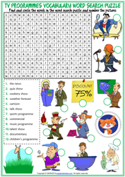 TV Programmes ESL Vocabulary Worksheets