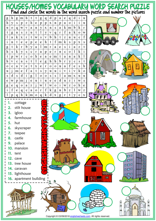 Types Of Houses ESL Printable Word Search Puzzle Worksheet Types Of Houses ESL Printable Word Search Puzzle Worksheet