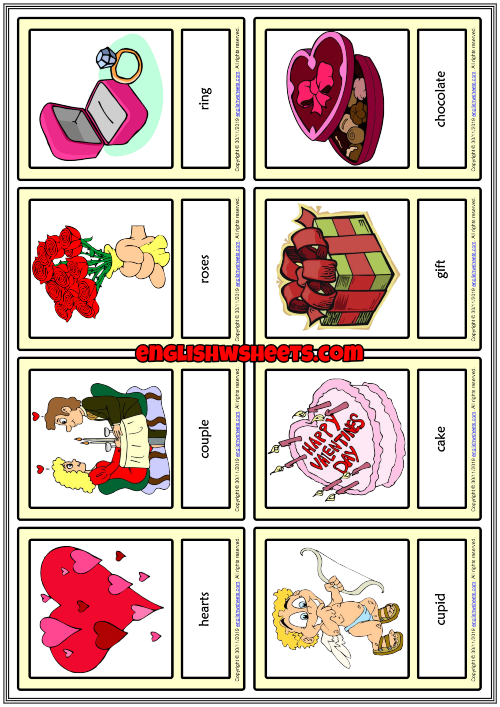 Valentine's Day ESL Printable Vocabulary Learning Cards