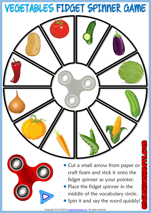 Vegetables ESL Printable Fidget Spinner Game For Kids
