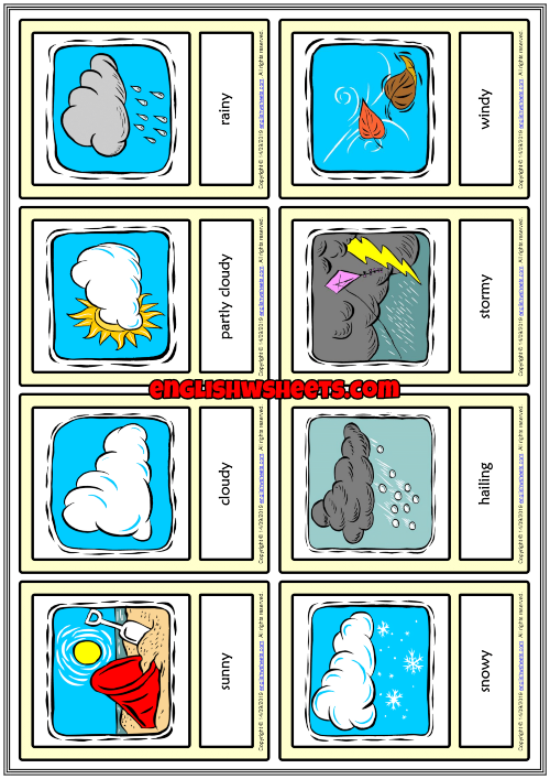 Weather Conditions ESL Printable Vocabulary Learning Cards