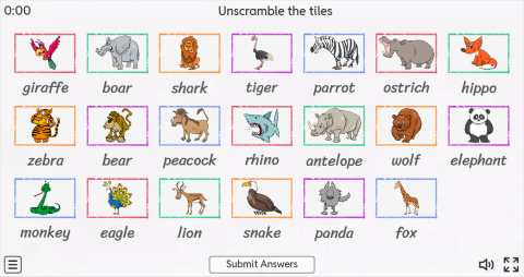 Wild Animals ESL Interactive Vocabulary Worksheets (A)