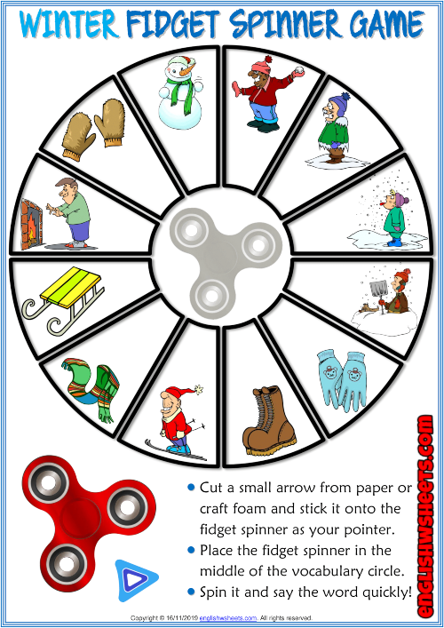 Winter ESL Printable Fidget Spinner Game For Kids