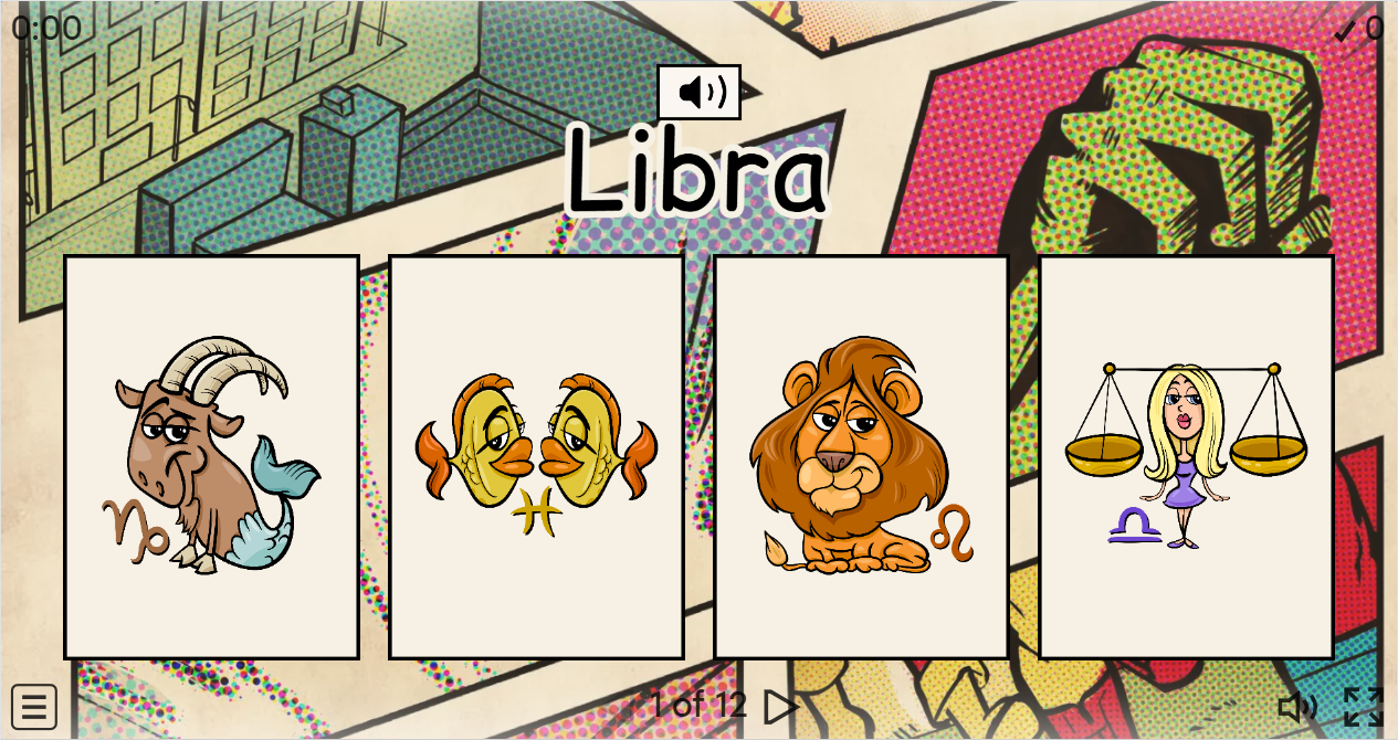 Zodiac Signs ESL Interactive Vocabulary Quiz