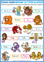 Zodiac Signs ESL Vocabulary Worksheets