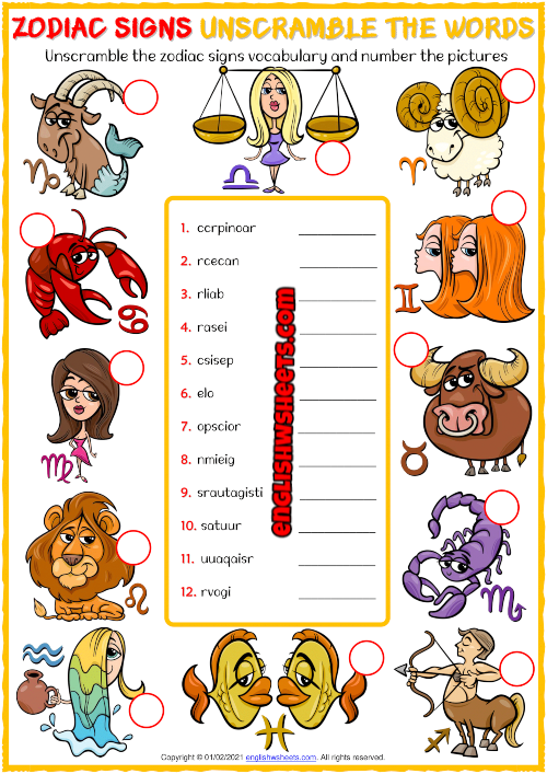 Zodiac worksheet - Zodiacstock.com